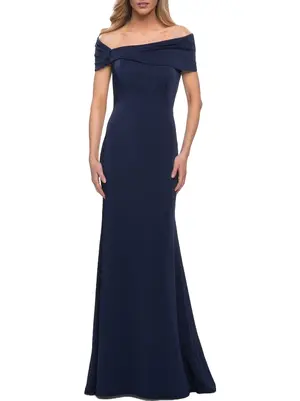 LABOMME Off-the-shoulder Jersey Gown - Navy
