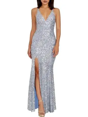 Dress The Population Iris Sequin Mermaid Gown - Platinum Multi