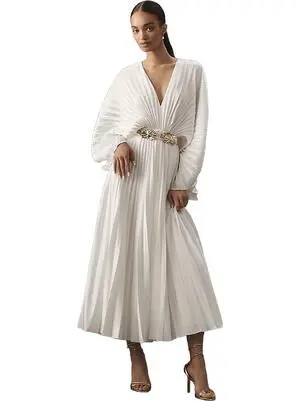Acler Wonastow Long-sleeve Pleated Satin Maxi Dress - Ivory