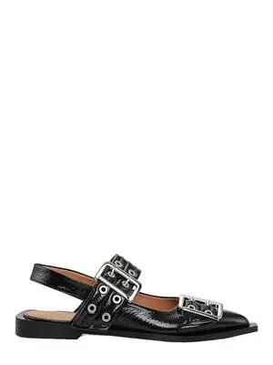 GANNI Buckled Slingback Ballerina Flats - Black