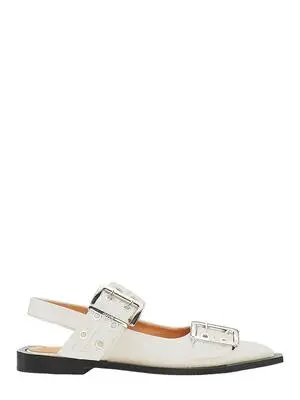 GANNI Buckled Slingback Ballerina Flats - Egret