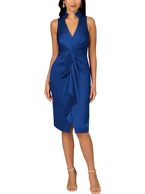 Aidan Mattox Crepe Back Satin Midi Dress - Rich Navy