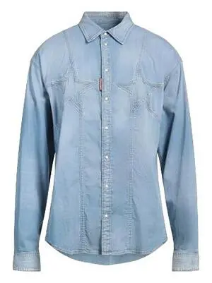 DSQUARED2 Man Denim Shirt Blue Size 34 Cotton, Elastane