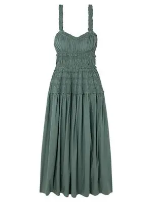 DÔEN Marianne Shirred Organic Cotton-poplin Midi Dress - Gray