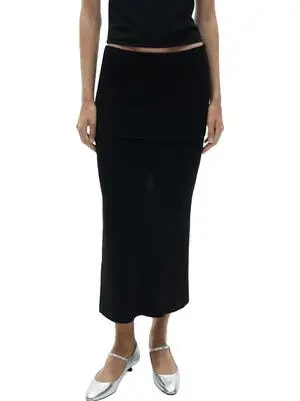 Mango Ribbed Midi Skirt - Black