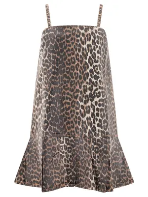 GANNI Leopard Print Lamé Dress - Brown