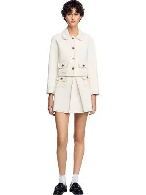 Sandro Peter Pan Collar Cropped Jacket - Ecru