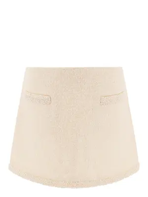 SELF-PORTRAIT Beaded Bouclé Miniskirt - Beige
