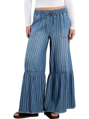 BILLY T Drawstring Waist Tiered Denim Pants - Denim Pin Stripes