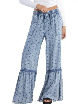 BILLY T Billy T Drawstring Waist Tiered Denim Pants Star Rizz