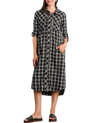 BILLY T All Good Star Print Denim Shirtdress - Smoke Plaid