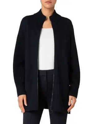 Akris Stretch Merino Wool Bomber Cardigan - Navy