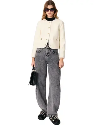 Maje Cotton Tweed Jacket - Ecru
