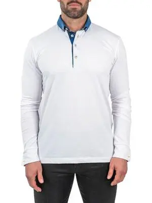 MACEOO Newton Brilliant Long Sleeve Cotton Polo - White