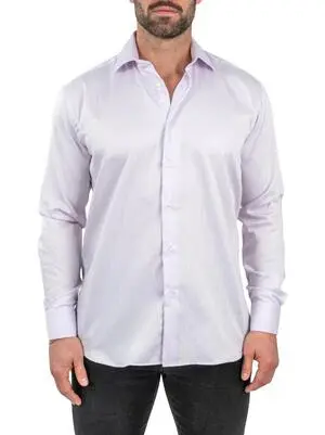 MACEOO Classic Sheer Lilac Cotton Herringbone Button-up Shirt - Purple