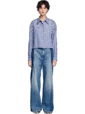 Sandro Beaded Striped Shirt - Blue