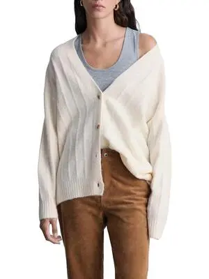 Mango MANGO Longline Ribbed Cardigan Ecru