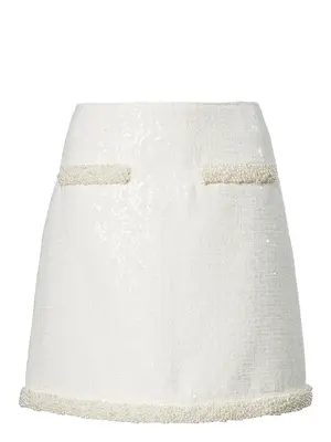 SELF-PORTRAIT Faux Pearl-trimmed Bouclé Miniskirt - White