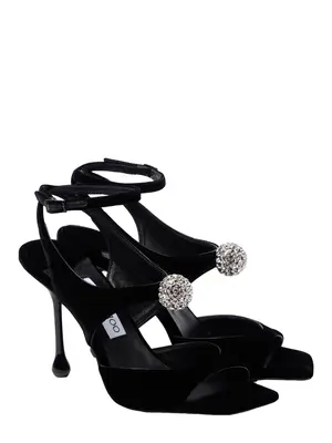 JIMMY CHOO Jimmy Choo Orb 95 Embellished Velvet Sandals Black