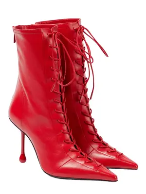 JIMMY CHOO Scarlett 95 Leather Lace-up Boots - Red