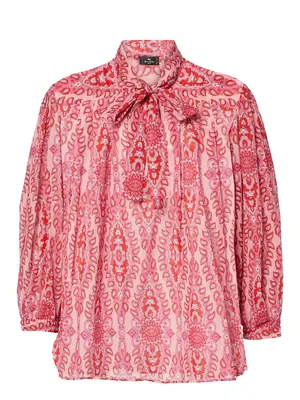 Etro Paisley Tie-neck Cotton Blouse - Pink