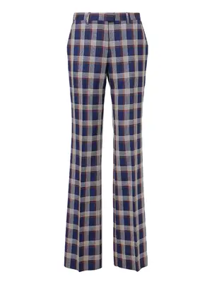 Etro Checked Wool Wide-leg Pants - Blue