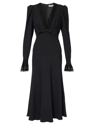 Alessandra Rich Envers Lace-trimmed Satin Midi Dress - Black