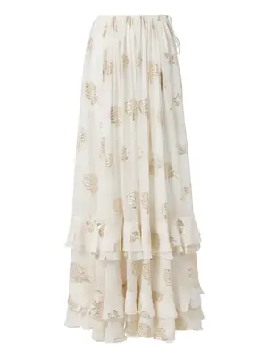 Chloé Floral Jacquard Muslin Maxi Skirt - White