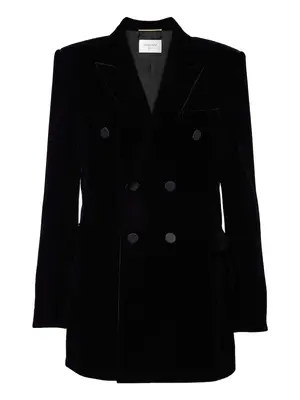 Saint Laurent Double-breasted Velvet Blazer - Black