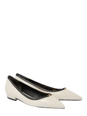 Tory Burch Double T Leather Ballet Flats - White