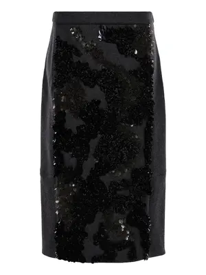 Plan C Sequined Wool-blend Midi Skirt - Black