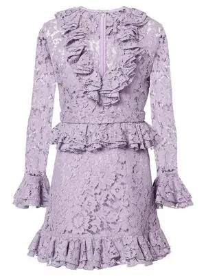 Valentino Garavani Ruffled Floral Lace Mini Dress - Purple