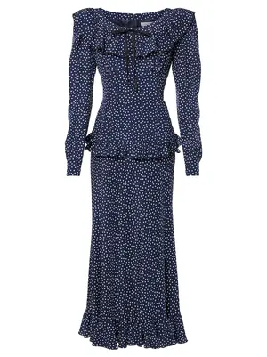 Alessandra Rich Polka-dot Printed Silk Maxi Dress - Blue