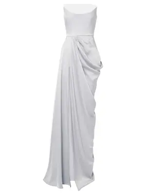 Alex Perry Draped Satin Crepe Bustier Gown - Grey