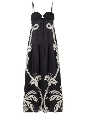 Johanna Ortiz Enlightened Sailor Tiered Cutout Printed Linen Maxi Dress - Black