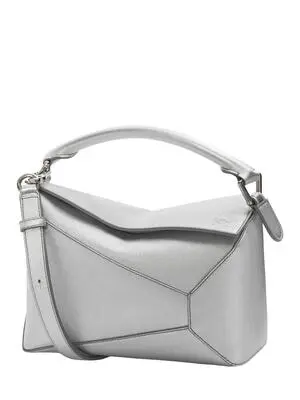 Loewe Small Metallic Leather Puzzle Top-Handle Bag Silver