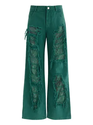 Christopher Esber Arboreal Lace-paneled Wide-leg Jeans - Green