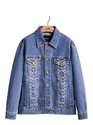 COACH® Restored Oversized Signature Denim Jacket - Medium Indigo