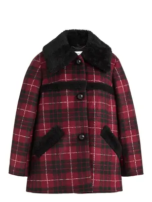 COACH Restored Plaid Wool Coat With Shearling Trim - Red/black