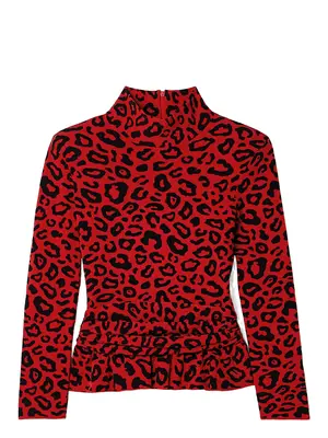 Marie Adam-Leenaerdt Ruched Jacquard-knit Peplum Top - Red