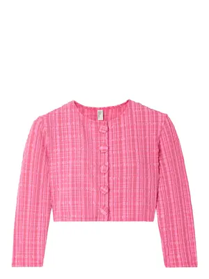 Lisa Marie Fernandez Cropped Checked Seersucker Cardigan - Pink