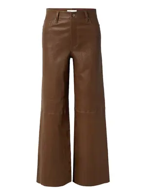 FRAME Le Slim Palazzo Leather Pants - Brown