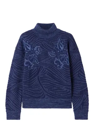 Etro Jacquard-knit Wool-blend Turtleneck Sweater - Blue