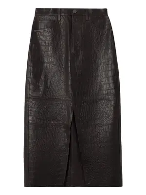 FRAME The Midaxi Croc-effect Leather Midi Skirt - Brown