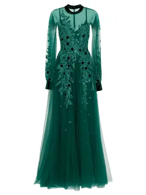 SAIID KOBEISY Embroidered Tulle Gown - Green