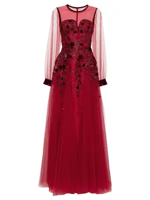 SAIID KOBEISY Embroidered Tulle Dress - Red