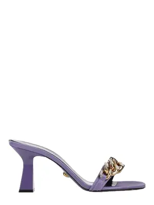 Versace Embellished Satin Slides - Purple