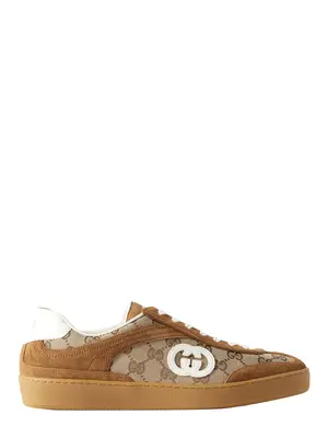 Gucci Leather And Suede-trimmed Coated Canvas-jacquard Sneakers - Brown