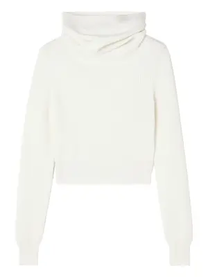 Alaïa Hooded Ribbed Wool-blend Cropped Sweater - White