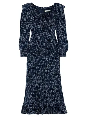 Alessandra Rich Ruffled Polka-dot Silk Crepe De Chine Midi Dress - Blue